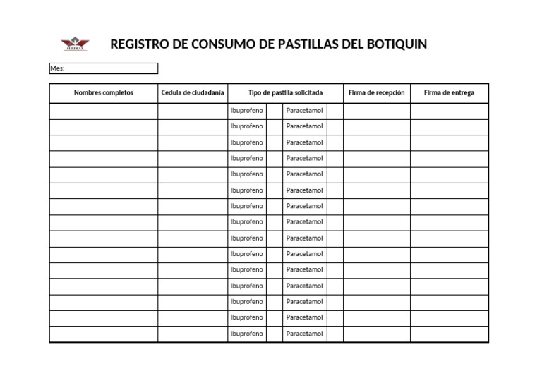 Registro de Consumo de Pastillas de Botiquin | PDF