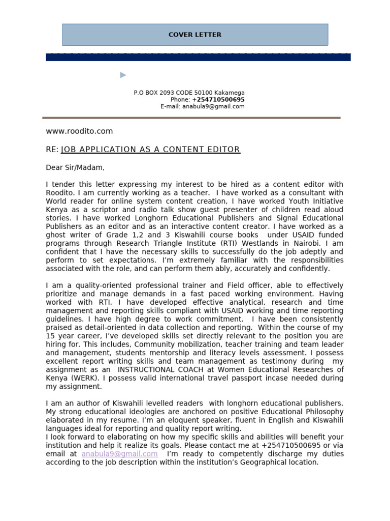 Anabula Samuel Motivation Letter CONTENT EDITING | PDF | Learning ...