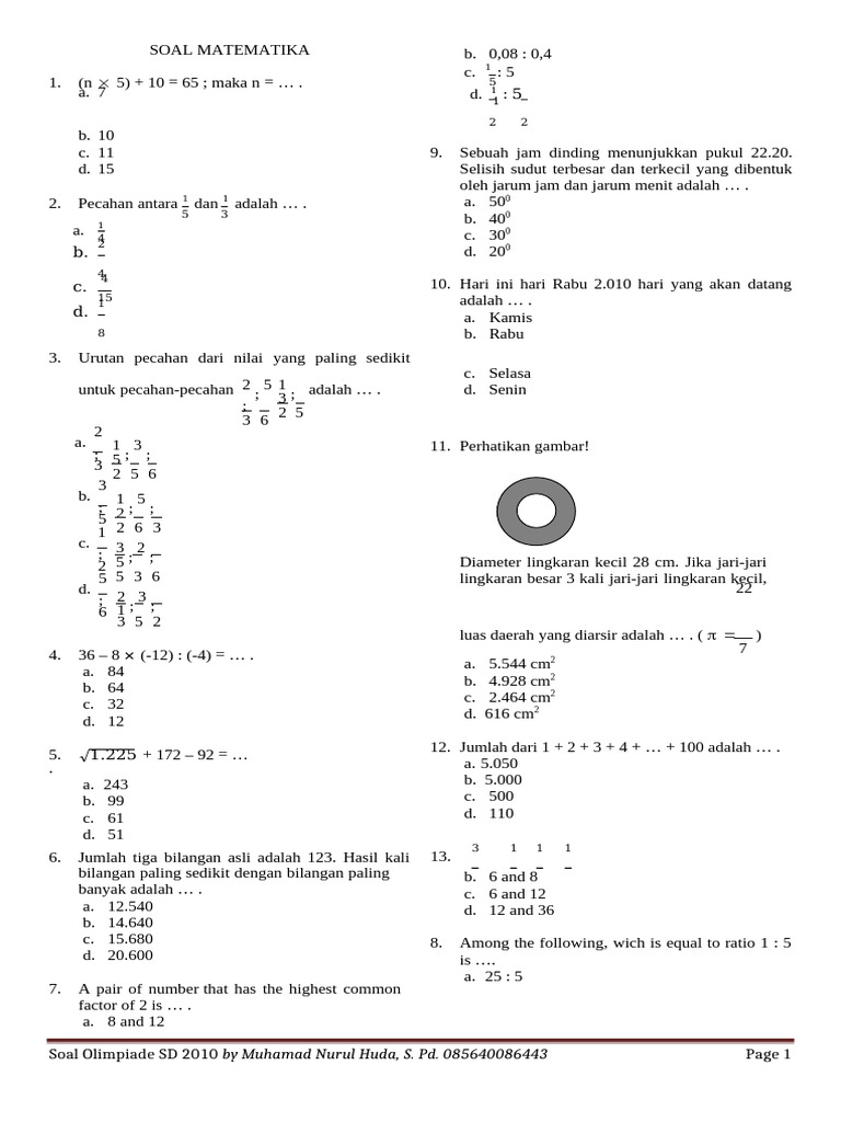 Soal Dan Pembahasan Olimpiade Matematika SD PDF | PDF