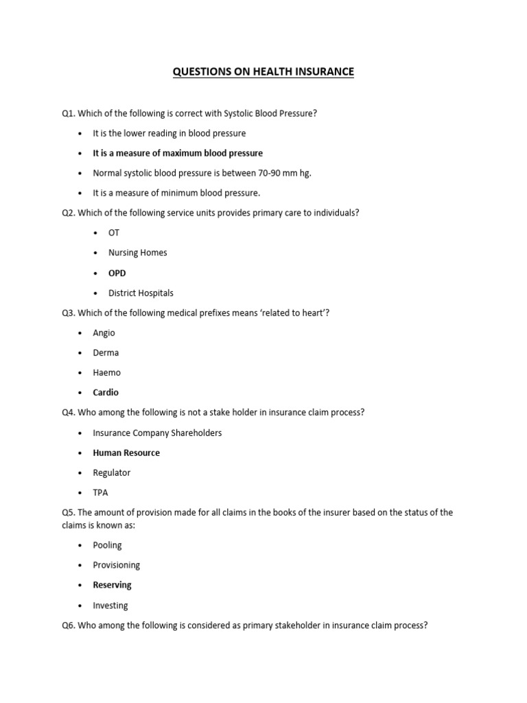 Questions On Health Insurance | PDF
