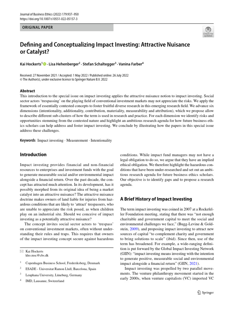 Conceptualising Impact Investing - Hockert | PDF