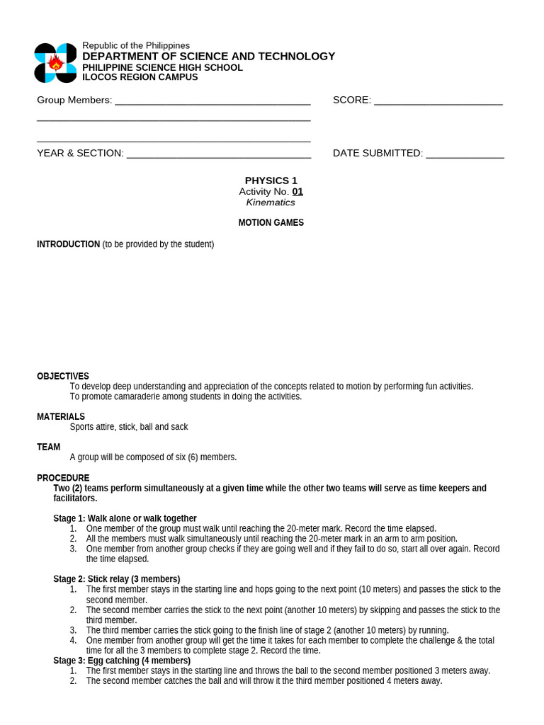 Activity No. 01 Motion Games | PDF
