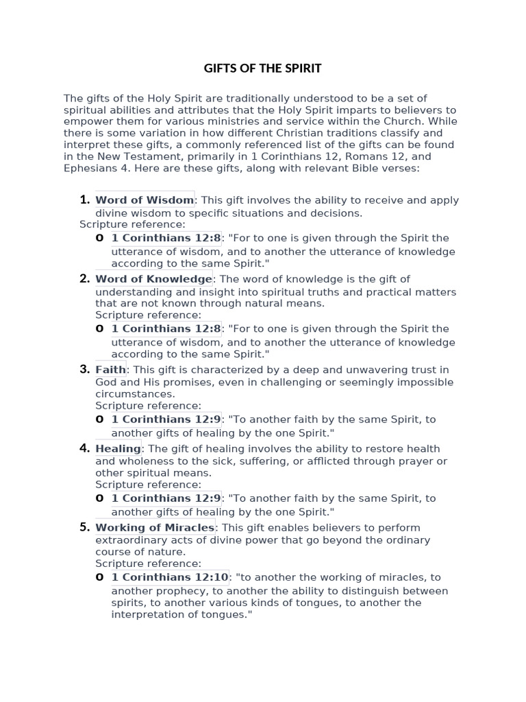 Gifts of The Spirit | PDF | Spiritual Gift | Systematic Theology