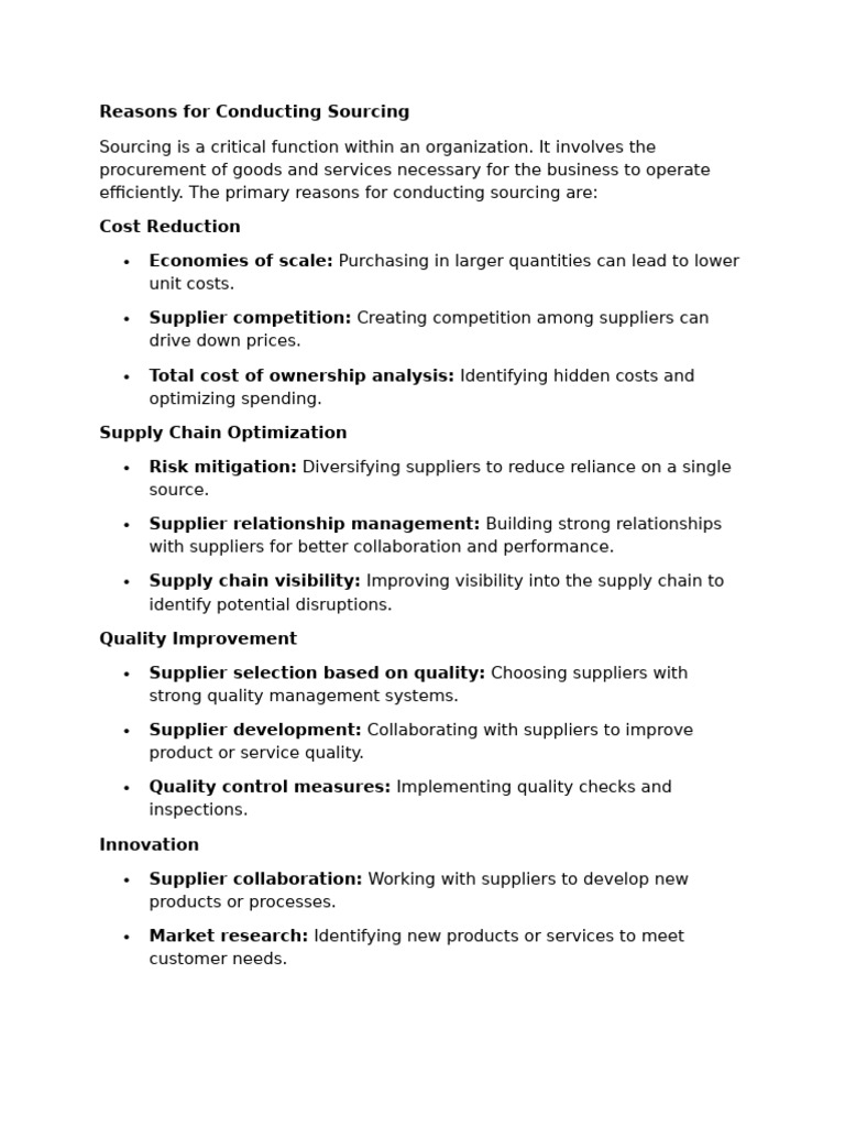 Reasons for Conducting Sourcing | PDF