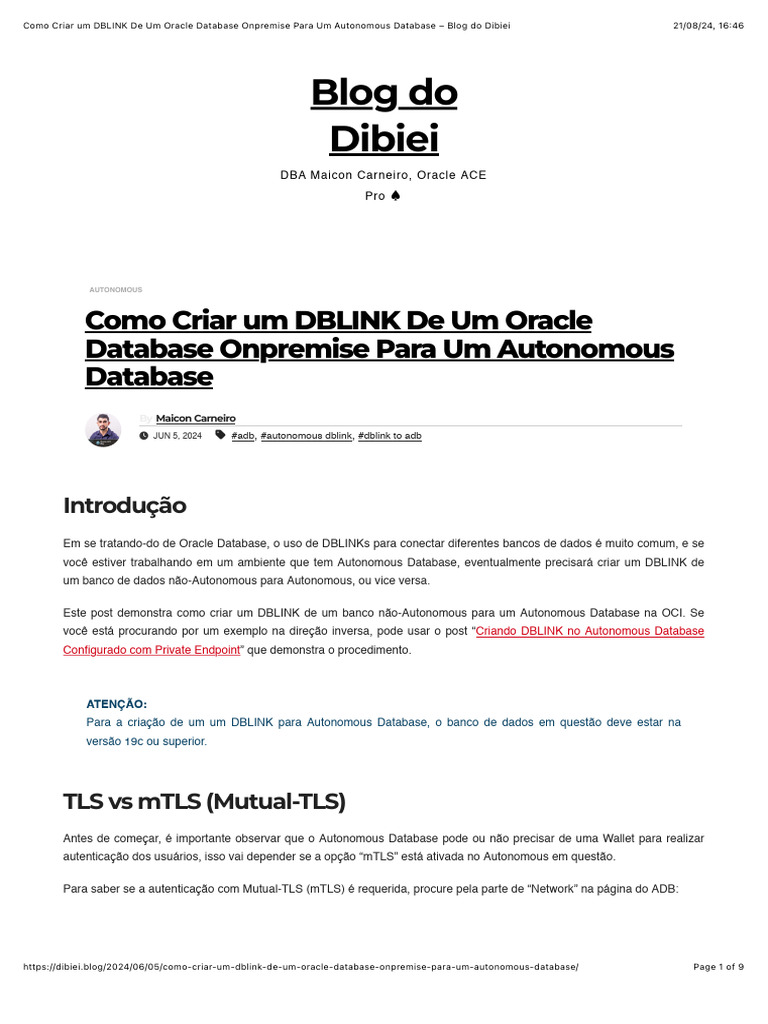 Como Criar Um DBLINK de Um Oracle Database Onpremise para Um Autonomous Database - Blog Do ...