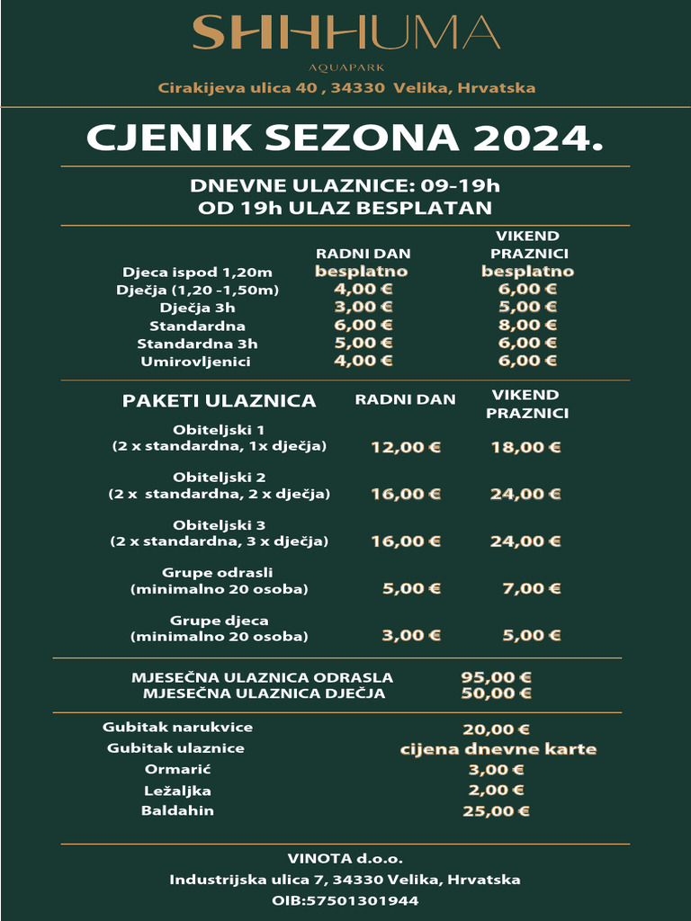 Cjenik - Sezona 2024 | PDF