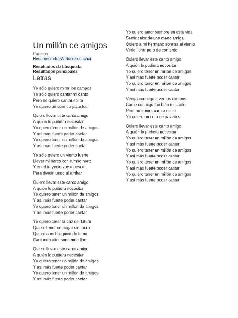Letra de "Un millón de amigos" | PDF | Arte