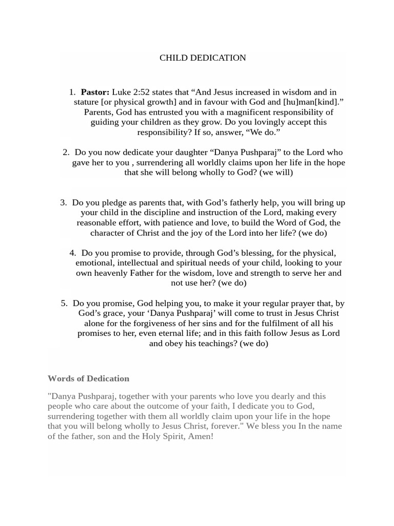 Child Dedication | PDF | Jesus | Religion & Spirituality