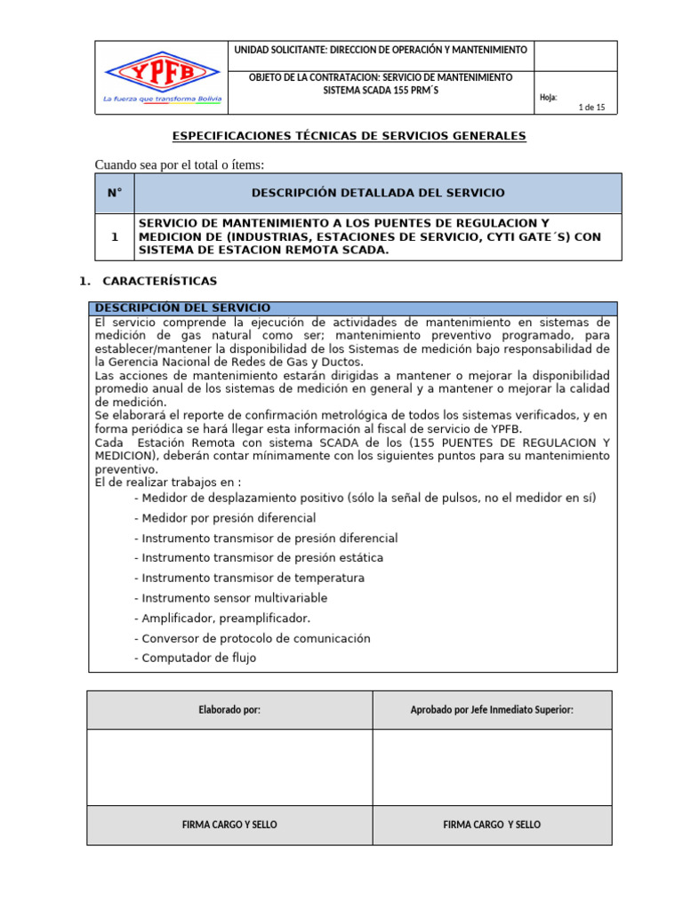 Et Formulario Especificaciones Tecnicas - Servicios | PDF