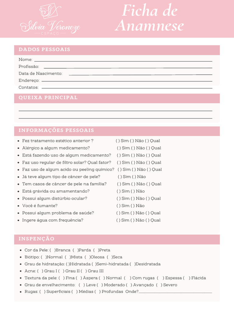 Ficha de Anamnese Procedimento | PDF