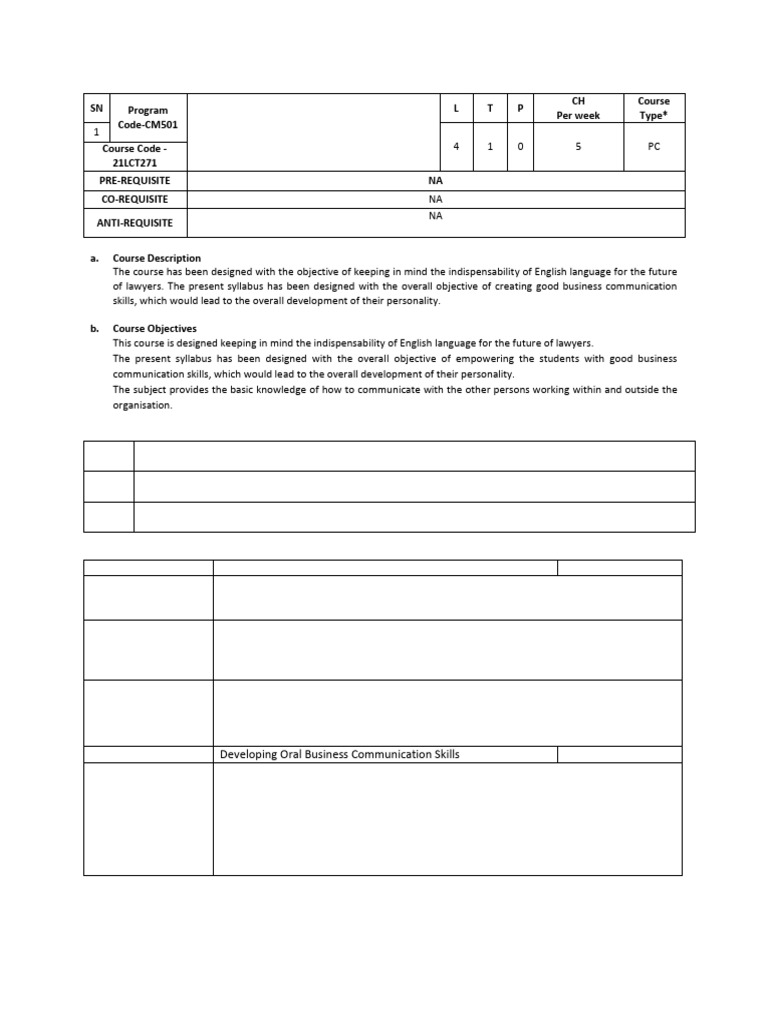 Business Communication & Legal Writing Syllabus | PDF | Communication ...