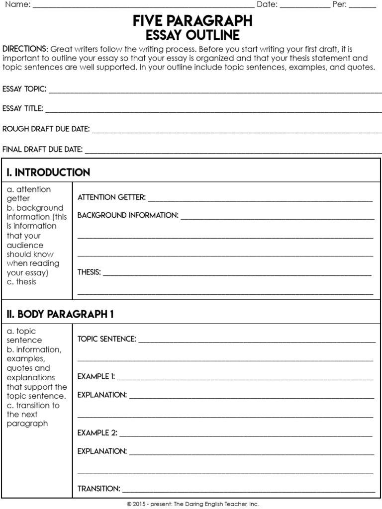 5 Paragraph Essay Outline | PDF