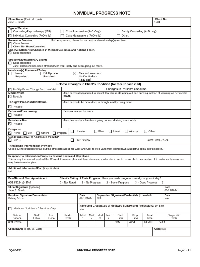 DIXON Individual Progress Note (Soqic Form) | PDF