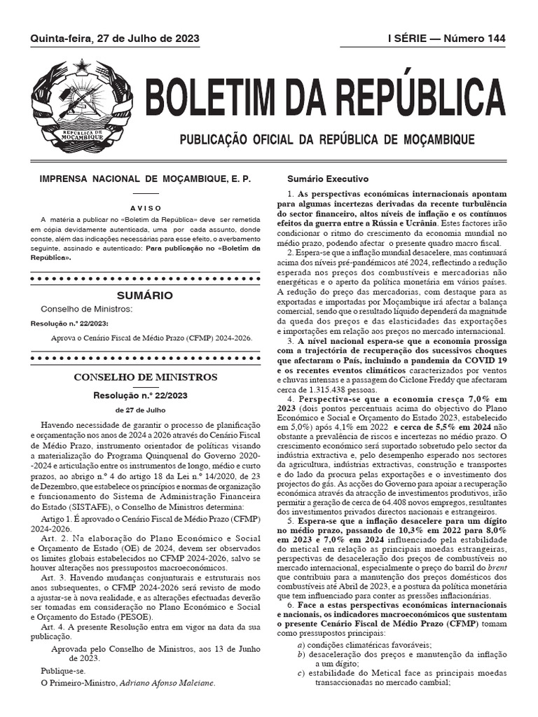 28F) Resolucao - 22 - 2023 Cenário Fiscal 2024 - 2026 | PDF
