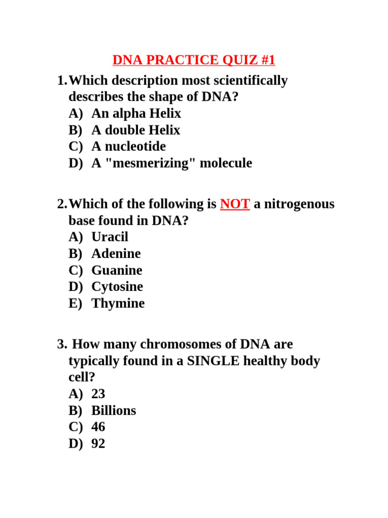 Dna Practice Quiz | PDF