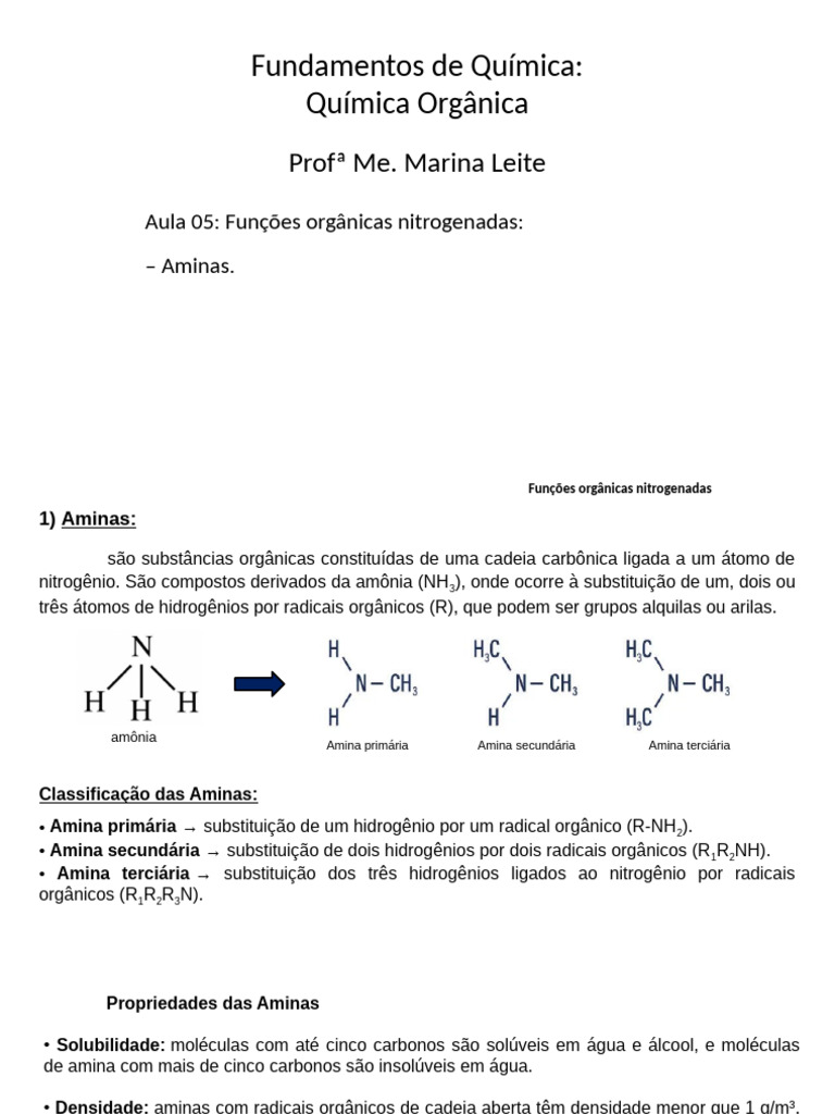 Aula 05 - Funções Nitrogenadas - Aminas | PDF