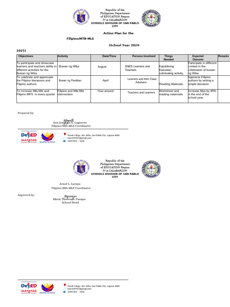 Filipino Action Plan 2024-2025 | PDF | Philippines