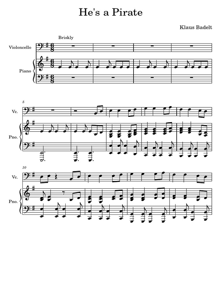 Hes A Pirate Cello and Piano | PDF | String Instruments
