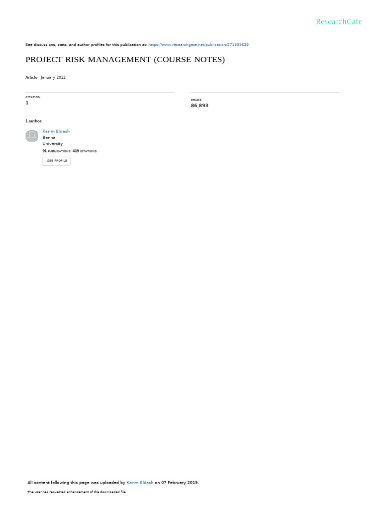 Project Risk Management Training Manual 13092012 | PDF