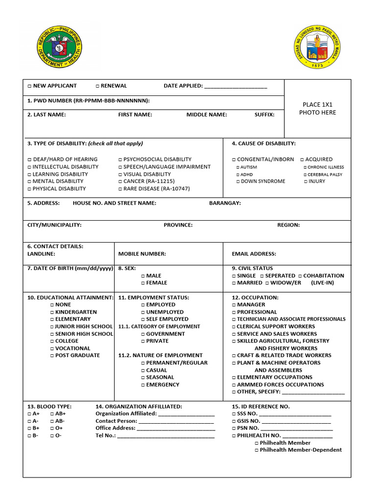 PWD Application Form 2024 Philippines | PDF | Disability | Clinical ...