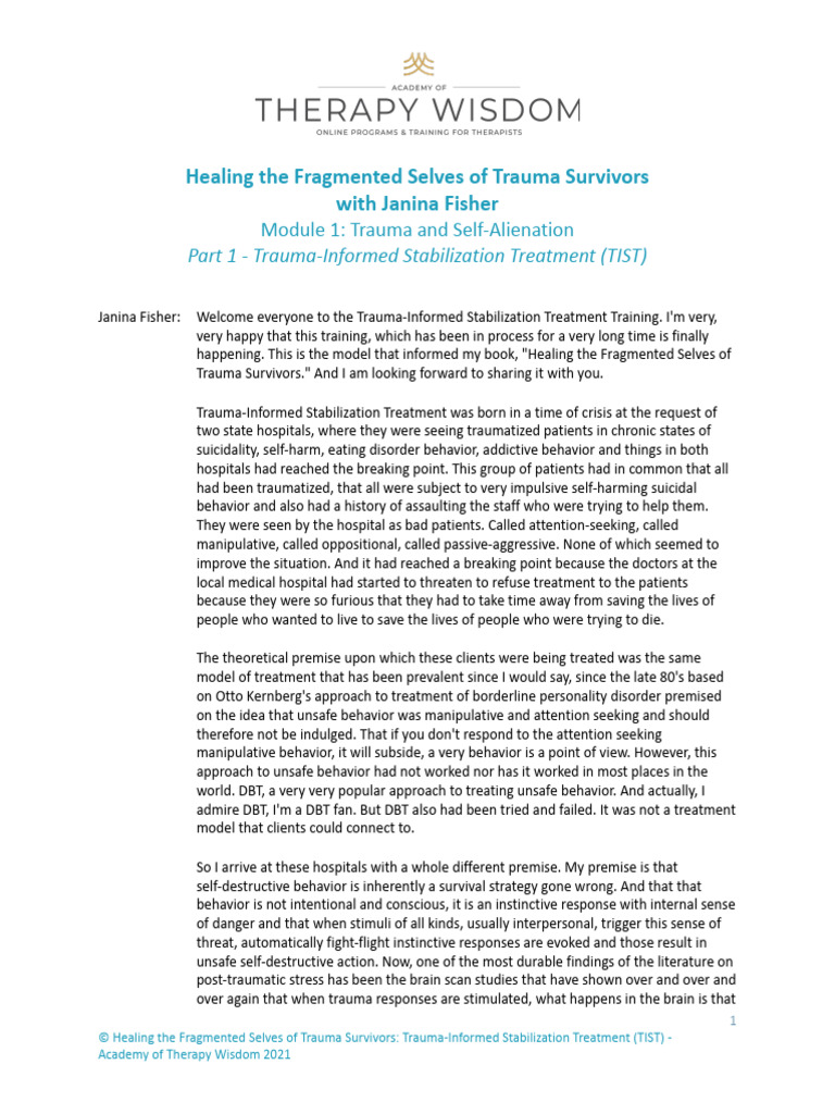HFS - Module 1 Part 1 - Trauma-Informed Stabilization Treatment (TIST ...