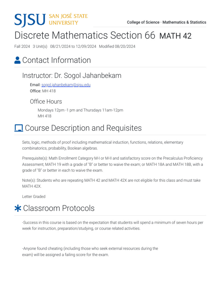 Discrete Mathematics Section 66 - Syllabus - Concourse | PDF
