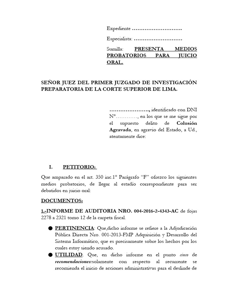 Medios Probatorios NCPP Delito de Colusión | PDF