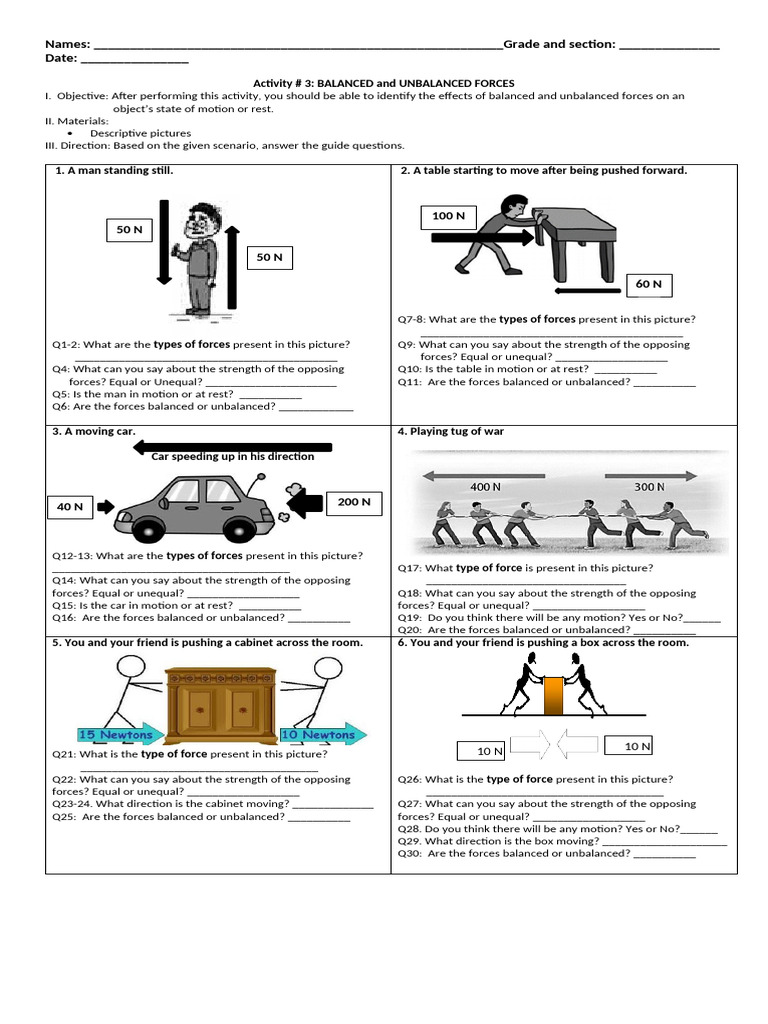 Activity 3 Balanced and Unbalanced Forces | PDF