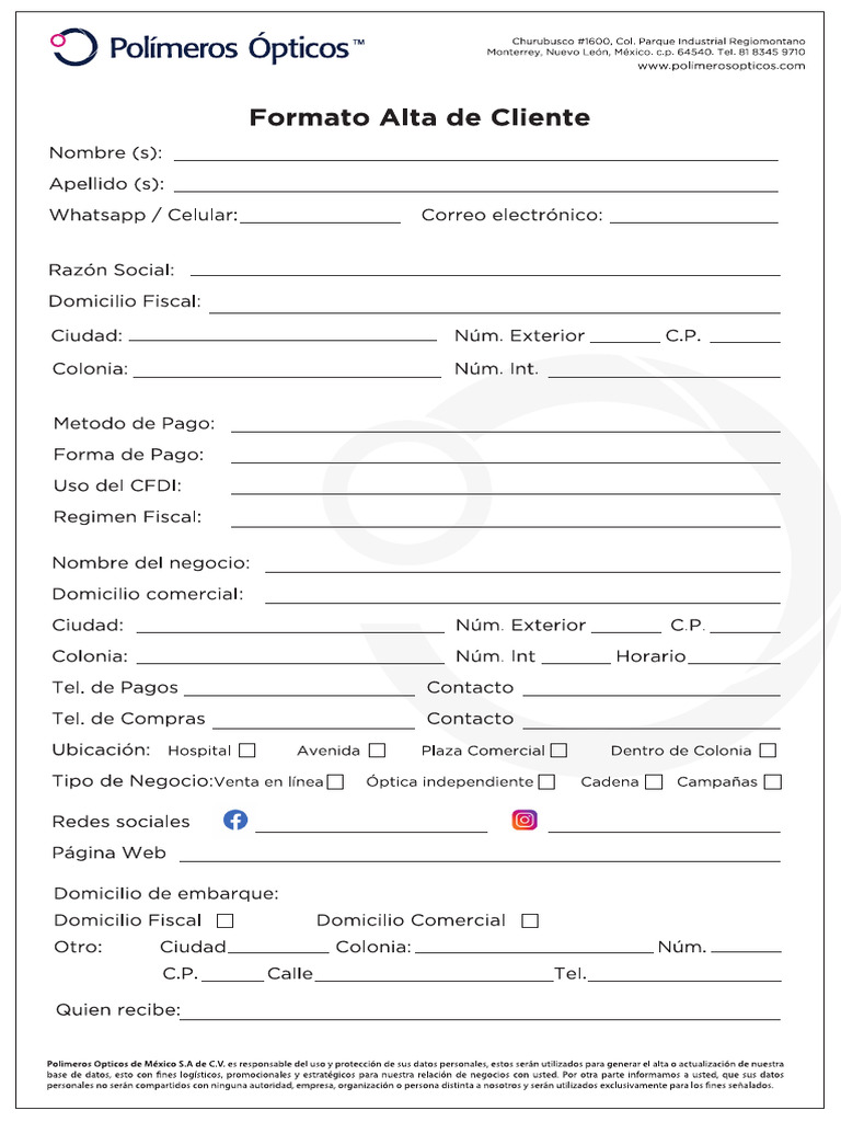 Solicitud para Alta de Cliente | PDF