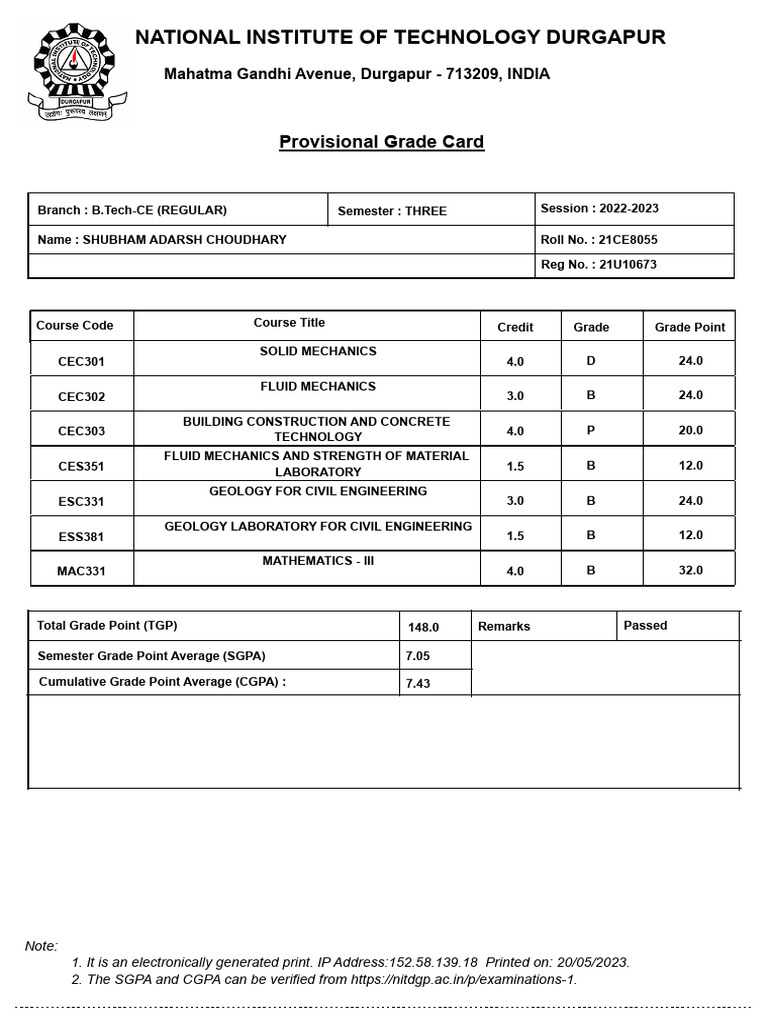 Grade Card Btec Print | PDF