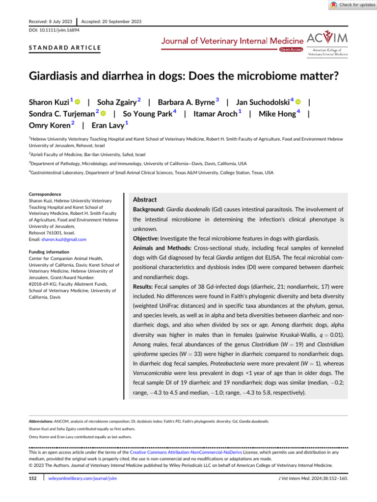 Veterinary Internal Medicne - 2023 - Kuzi - Giardiasis and Diarrhea in ...