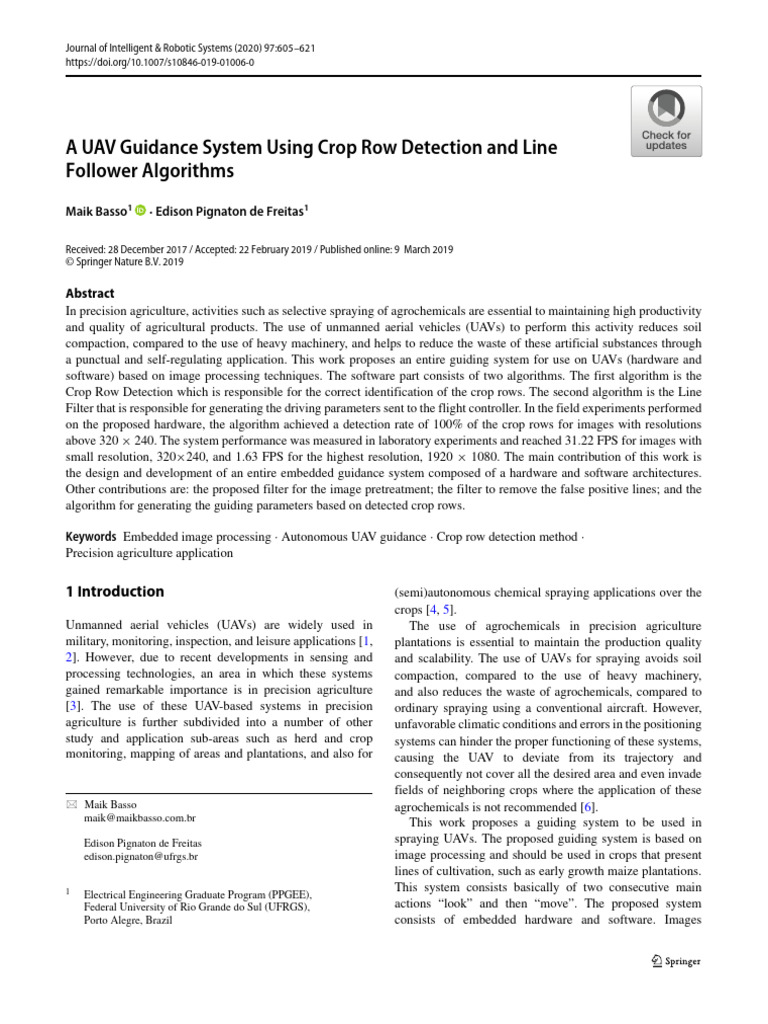 A UAV Guidance System Using Crop Row Detection and Line | PDF