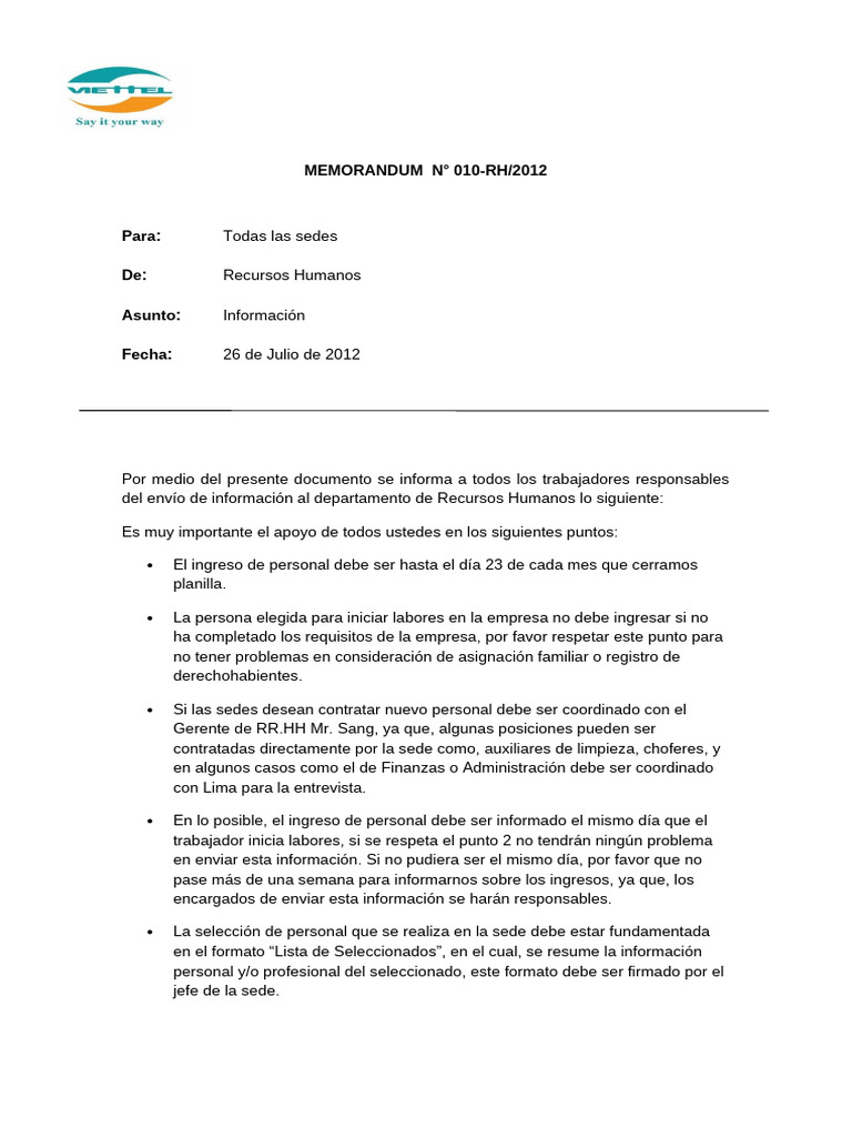 MEMORANDUM INFO | PDF