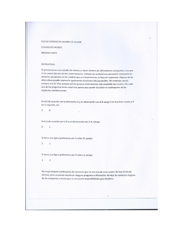 Test de Valores de Allport | PDF