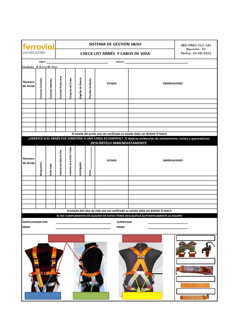 06 3ED-PREV-CLC-181 Check List Arnes y Cabos de Vida | PDF