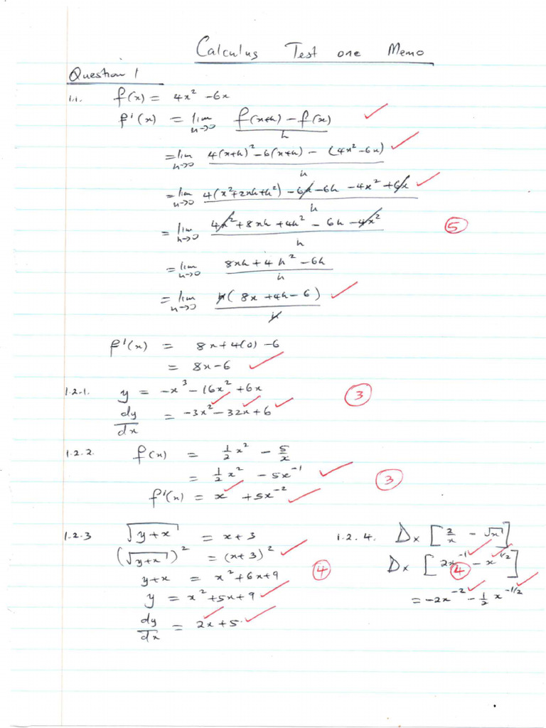 Calculus Test 1 Memo | PDF