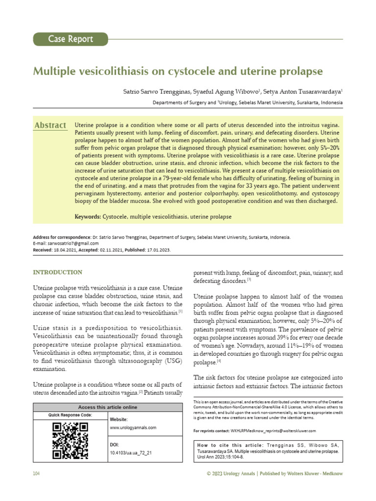 Multiple Vesicolithiasis On Cystocele and Uterine | PDF