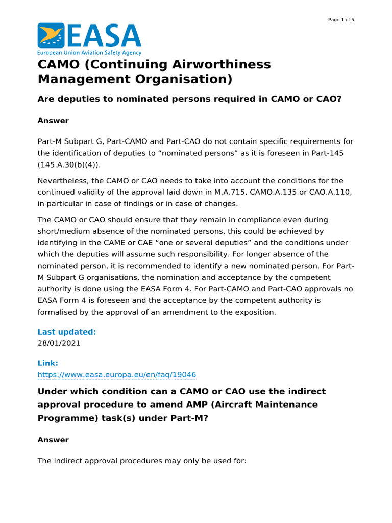 EASA - CAMO Continuing Airworthiness Management Organisation | PDF
