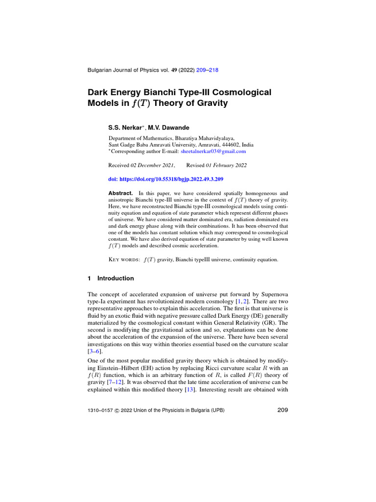 Dark Energy Bianchi Type-III Cosmological | PDF