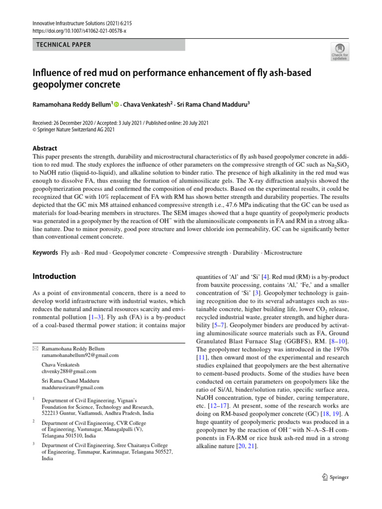 Influence of Red Mud On Performance Enhancement of Fly Ash Based ...
