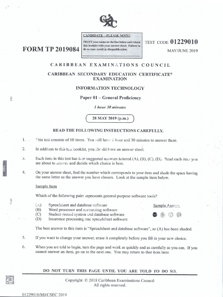 CSEC Information Technology P1 2019 | PDF