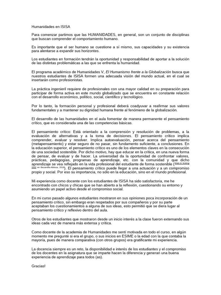 Humanidades en ISISA | PDF
