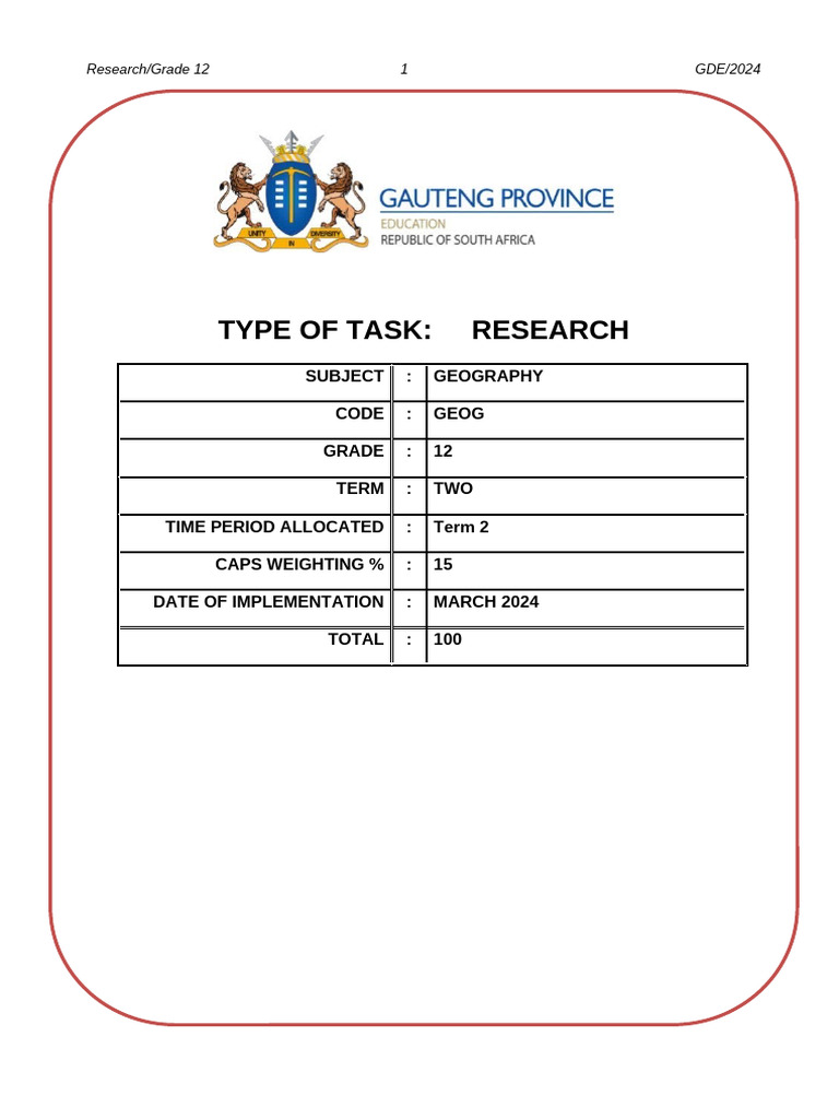 Research Task Grade 12 2024 | PDF
