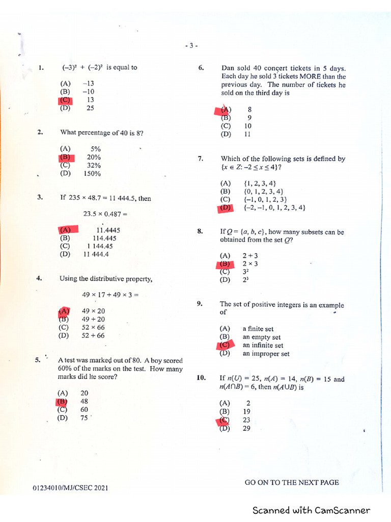 CSEC Mathematics P1 2021 | PDF