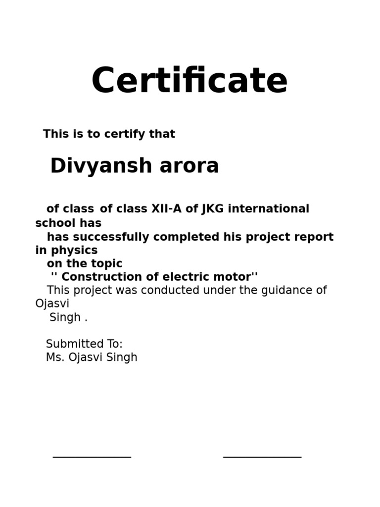 Student Physics Project Certificate | PDF