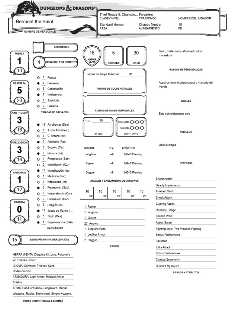 Bermont The Saint - Roll20 Characters | PDF