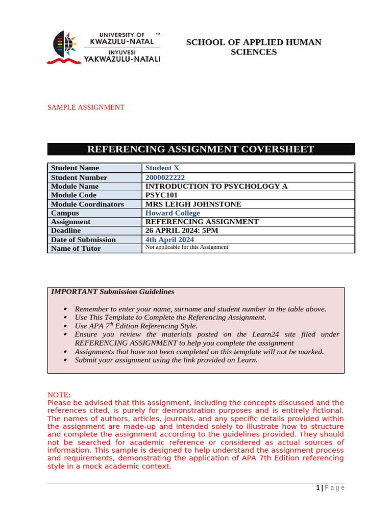 PSYC101 Sample Assignment | PDF