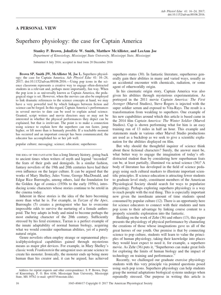 Brown Et Al (2017) - Superhero Physiology The Case For Captain America ...