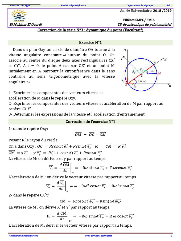 118 Exercices Corriges Mecanique Du Point SMPC Smia s1 Dynamique Du ...