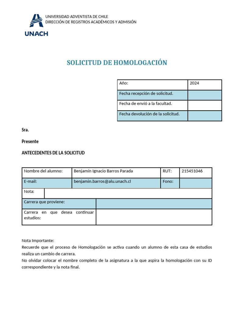 Formulario Homologación | PDF